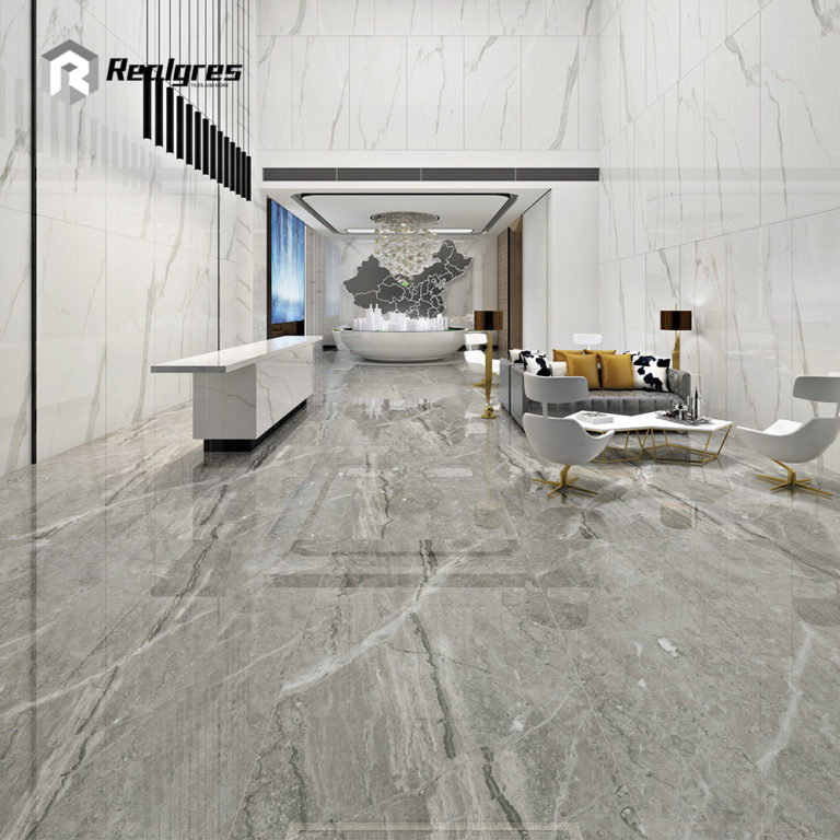 Large Format Grey Marble Porcelain Floor Tile | Realgres