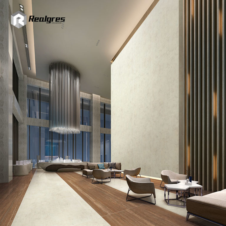 Large Format Tile Countertop in a Small Bathroom | Realgres